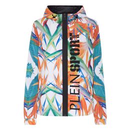 Plein Sport Sportjacke 'Flowers' Damen Gr&ouml;&szlig;e L smaragd / grasgr&uuml;n / orange / wei&szlig;