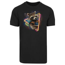 F4NT4STIC Shirt 'Guardians of the Galaxy Neon Rocket' Herren Gr&ouml;&szlig;e XS marine / schoko / neonorange / schwarz