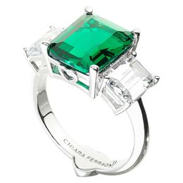 Chiara Ferragni Ring 'Emerald' Damen Gr&ouml;&szlig;e 54 grasgr&uuml;n / silber / transparent