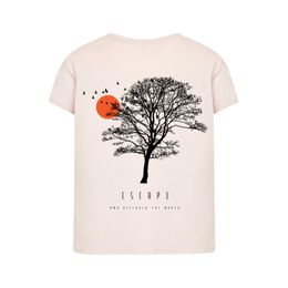 F4NT4STIC T-Shirt 'Escape Discover the World Tree Birds' Damen Gr&ouml;&szlig;e L orange / rosa / schwarz