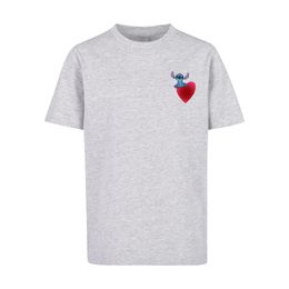 Absolute Cult T-Shirt 'Lilo And Stitch - Sitting On Heart' Jungen Gr&ouml;&szlig;e 134/140 hellblau / hellgrau / rot