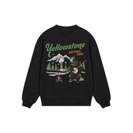 F4NT4STIC Sweatshirt 'US National Parks Yellowstone Bear Playing Banjo' Herren Gr&ouml;&szlig;e XL gr&uuml;n / schwarz / wei&szlig;