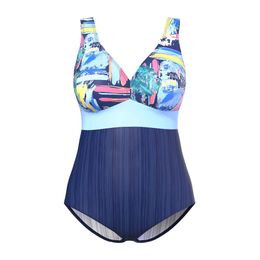 Ulla Popken Badeanzug Damen Gr&ouml;&szlig;e 7XL indigo / azur / dunkelblau / rostbraun / koralle