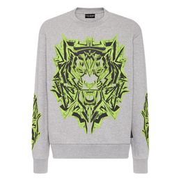 Plein Sport Sweatshirt 'Tiger' Herren Gr&ouml;&szlig;e XL hellgrau / limette / schwarz