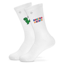 J.clay Tennissocken Set Dino Love, Hakuna Matata Schriftzug Doppelpack Unisex Made in EU Damen Gr&ouml;&szlig;e 35/38 wei&szlig;