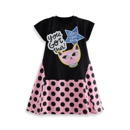 Denokids Kleid 'Cool Kitty' M&auml;dchen Gr&ouml;&szlig;e 116 blau / pinkmeliert / schwarz / wei&szlig;