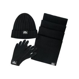 Lonsdale Set: M&uuml;tze, Schal und Handschuhe Herren Gr&ouml;&szlig;e 56/57 schwarz
