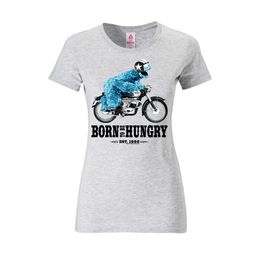 logoshirt T-Shirt 'Sesamstrasse - Kr&uuml;melmonster Motorrad' Damen Gr&ouml;&szlig;e M grau
