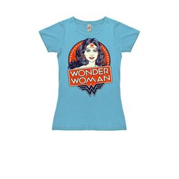logoshirt T-Shirt 'Wonder Woman Portrait' Damen Gr&ouml;&szlig;e L hellblau / grau / rot / wei&szlig;