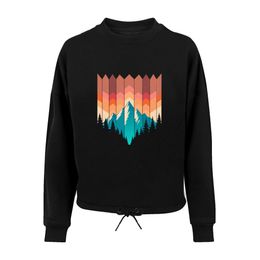 F4NT4STIC Sweatshirt 'Berg Sonnenuntergang Geometrisch' Damen Gr&ouml;&szlig;e XS petrol / mandarine / kirschrot / schwarz