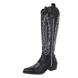 Ital-Design Cowboystiefel 'Western' Damen Gr&ouml;&szlig;e 37 schwarz / wei&szlig; Winterschuhe