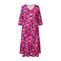 Ulla Popken Kleid Damen Gr&ouml;&szlig;e 66/68 blau / orange / pink / schwarz Winterkleid