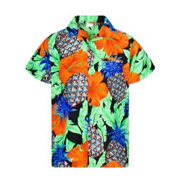 King Kameha Shirt 'Pineapple Hibiscus Black Line' Herren Gr&ouml;&szlig;e M gr&uuml;n