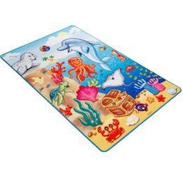 B&ouml;ing Carpet Kinderteppich B&Ouml;ING CARPET, B:50cm H:2mm L:70cmblau, Kunstfaser, Teppiche, "Lovely Kids LK-7", Motiv Tiere im Meer, Kinderzimmer