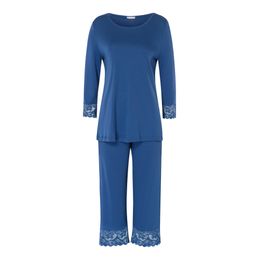 Hanro 3/4 Arm Pyjama ' Mots ' Damen Gr&ouml;&szlig;e S blau Winterkleid