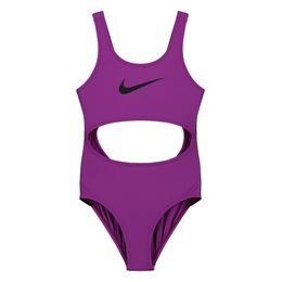 Nike Swim Badeanzug ' Cutout Logo Tape ' M&auml;dchen Gr&ouml;&szlig;e 130 aubergine / schwarz