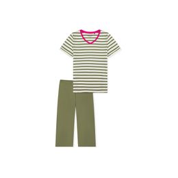 Schlafanzug Schiesser "Pyjama", Damen, Gr. L, bunt (gr&uuml;n, wei&szlig;), Obermaterial: 100% Baumwolle CO., Homewear-Sets Schlafanzug