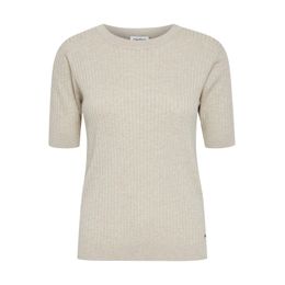 Kurzarmshirt oxmo "Strickkurzarmpullove OXRiona", Damen, Gr. L, grau (oyster grau melange), Obermaterial: 80% Viskose CV. 20% Nylon NY., Shirts