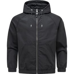 Outdoorjacke Ragwear "Roog YOUMODO", Herren, Gr. L (52), schwarz, Obermaterial: 65% Baumwolle, 35% Polyester, Basic, gerade h&uuml;ftbedeckend, hoch geschlossener Ausschnitt, elastischer Bund, Jacken Outdoorjacke, Leichte Herren &Uuml;bergangsjacke mit Kapuze