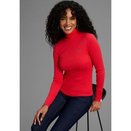 Rollkragenshirt DELMAO, Damen, Gr. 32/34, rot, Rippware, Obermaterial: 100% Baumwolle, unifarben, Basic, sehr figurbetont h&uuml;ftlang, Shirts, Langarm, sehr figurbetonte Passform, unifarben, mit Rollkragen