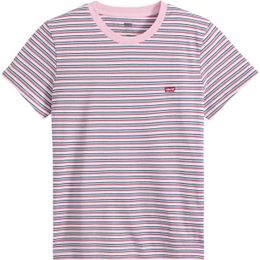 Levi's T-Shirt LEVI'S "PERFECT TEE", Damen, Gr. S (36), coriander stripe fragrant lila, Single Jersey, Obermaterial: 100% Baumwolle, gestreift, figurbetont normal, Rundhals, Shirts T-Shirt, mit kleiner Logo-Stickerei