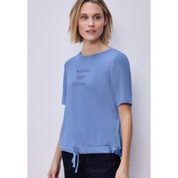 T-Shirt Street One, Damen, Gr. 34, bonnet blau, Stoff, 76% Viskose, 20% Modal, 4% Elasthan, bedruckt, normal normal, Rundhals, abgesteppt, Shirts T-Shirt, aus softer Viskose