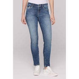Slim-fit-Jeans SOCCX, Damen, Gr. 29, Normalgr&ouml;&szlig;en, blau vintage printed, Denim/Jeans, Material: 97% Baumwolle, 3% Elasthan, Zusatz: Enth&auml;lt nichttextile Teile tierischen Ursprungs (Badge), Abriebeffekte, slim fit, Jeans Slim-fit-Jeans, mit normaler Leibh&ouml;he