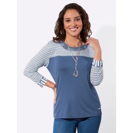 3/4-Arm-Shirt Casual Looks "3/4-Arm-Shirt", Damen, Gr. 52, jeansblau, ecru, bedruckt, 95% Viskose, 5% Elasthan, gemustert, mehrfarbig, Rundhals, Shirts 3/4-Arm-Shirt