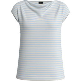 T-Shirt s.Oliver BLACK LABEL, Damen, Gr. 38, lt blau stripe, Jersey, Obermaterial: 95% Viskose, 5% Elasthan, gestreift, normal h&uuml;ftbedeckend, Wasserfallausschnitt, Shirts T-Shirt, mit Wasserfallausschnitt und Streifen-Design