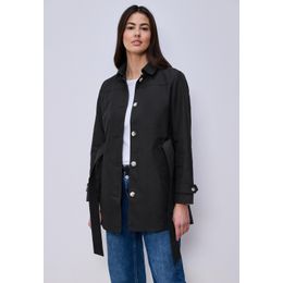 Outdoorjacke Street One, Damen, Gr. 34, schwarz, Web, 69% Baumwolle, 31% Polyester, unifarben, normal ca. Mitte Oberschenkel, V-Ausschnitt, abgesteppt, Jacken Outdoorjacke, im soften Baumwoll-Mix