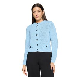 Strickjacke Betty Barclay "Damen mit aufgesetzten Taschen", Damen, Gr. 36, powder blau, Strick, Obermaterial: 65% Polyacryl, 35% Polyamid, Basic, gerade normal, Rundhals, Strickjacken Strickjacke