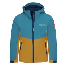 Softshelljacke Trollkids "KIDS KRISTIANSAND JACKET", M&auml;dchen, Gr. 104, stormy blau, mustard, Obermaterial: 94% Polyester, 6% Elasthan, Jacken Softshelljacke, f&uuml;r Kinder und Jugendliche, sportlicher Stil