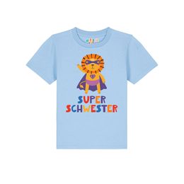 Watabout.kids T-Shirt 'L&ouml;we Superschwester' M&auml;dchen Gr&ouml;&szlig;e 134/146 hellblau / lila / orange / dunkelorange