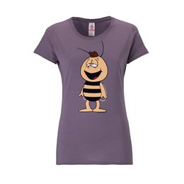 logoshirt T-Shirt 'Die Biene Maja - Willi' Damen Gr&ouml;&szlig;e S beige / dunkelbraun / flieder / schwarz