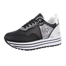 Ital-Design Sneaker low Damen Gr&ouml;&szlig;e 40 schwarz / silber / wei&szlig;
