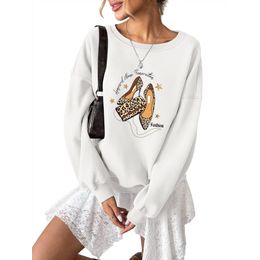Gorhey Sweatshirt 'Women's Crew Neck Oversized Sweatshirt with Leopard Print' Damen Gr&ouml;&szlig;e S wei&szlig;
