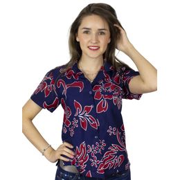 King Kameha Bluse 'Hibiscus Blue Line' Damen Gr&ouml;&szlig;e 4XL rot