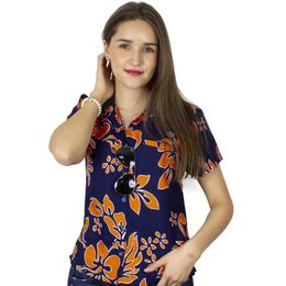 King Kameha Bluse 'Hibiscus Blue Line' Damen Gr&ouml;&szlig;e S orange