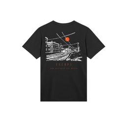 F4NT4STIC T-Shirt 'Escape Discover the World Town Train Station' Herren Gr&ouml;&szlig;e S orange / schwarz / wei&szlig;