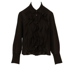 Adrianna Papell Langarmbluse 'Long Sleeve Sheer Ruffle Front Blouse' Damen Gr&ouml;&szlig;e L schwarz