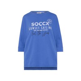 SOCCX Oversized-Shirt mit Fledermaus&auml;rmeln und Print Damen Gr&ouml;&szlig;e M/L blau