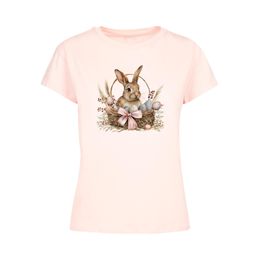 F4NT4STIC T-Shirt 'Osterhasen Korb' Damen Gr&ouml;&szlig;e 5XL camel / dunkelbeige / taubenblau / pastellpink