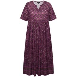Ulla Popken Kleid Damen Gr&ouml;&szlig;e 46/48 gelb / lila / pflaume Winterkleid