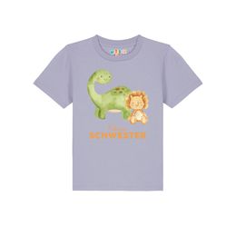 Watabout.kids T-Shirt 'Dinosaurier 06 Kleine Schwester' Jungen Gr&ouml;&szlig;e 98/104 hellgr&uuml;n / flieder / orange