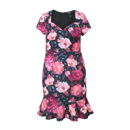 Ulla Popken Kleid Damen Gr&ouml;&szlig;e 56 dunkelgr&uuml;n / rosa / dunkelpink Winterkleid