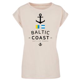 F4NT4STIC T-Shirt 'Ostsee Flaggen' Damen Gr&ouml;&szlig;e S sand / navy / t&uuml;rkis / wei&szlig;