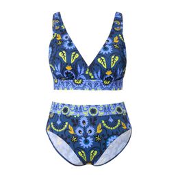Ulla Popken Bikini Damen Gr&ouml;&szlig;e 6XL blau / hellblau / gelb / goldgelb