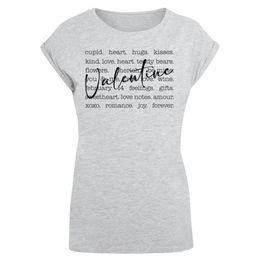 F4NT4STIC T-Shirt 'Valentine Herz Hugs Kisses Love Flowers Joy' Damen Gr&ouml;&szlig;e XL graumeliert / schwarz