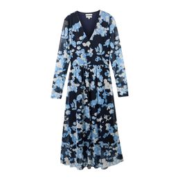 Tom Tailor Kleid Damen Gr&ouml;&szlig;e 46 nachtblau / hellblau / wei&szlig; Winterkleid