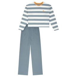 Schiesser Pyjama M&auml;dchen Gr&ouml;&szlig;e 164 taubenblau / orange / wei&szlig;